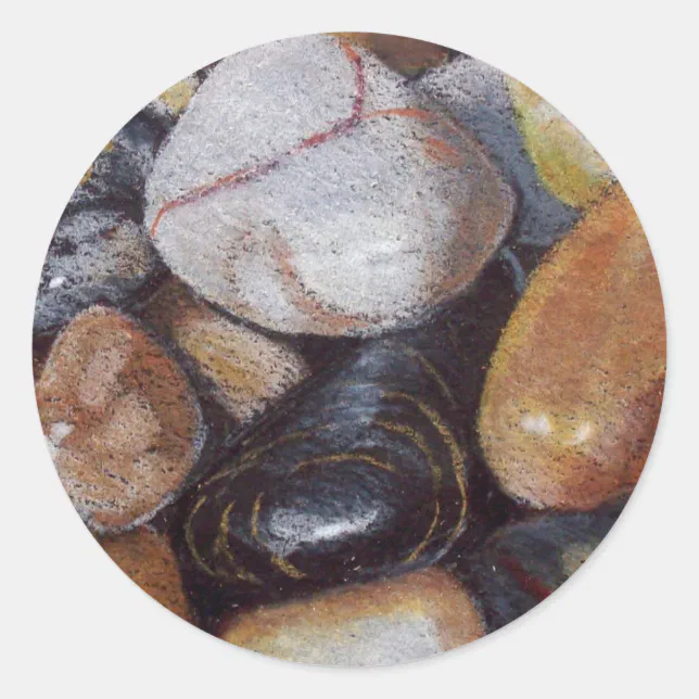 RIVER STONES ARTWORK CLASSIC ROUND STICKER | Zazzle