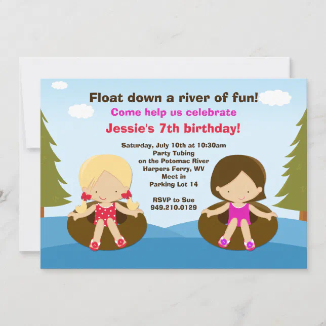 River Tubing Birthday Party Invitation | Zazzle