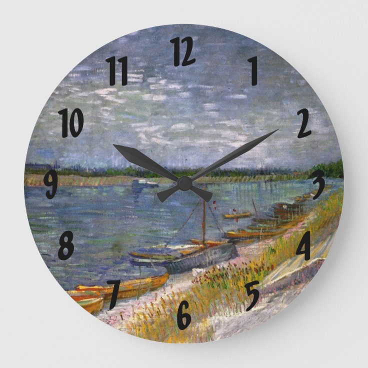 River with Rowing Boats by Vincent van Gogh Large Clock | Zazzle