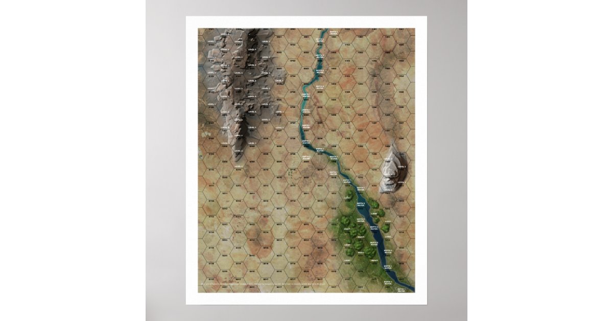 "Riverbend" Hex Map Print | Zazzle
