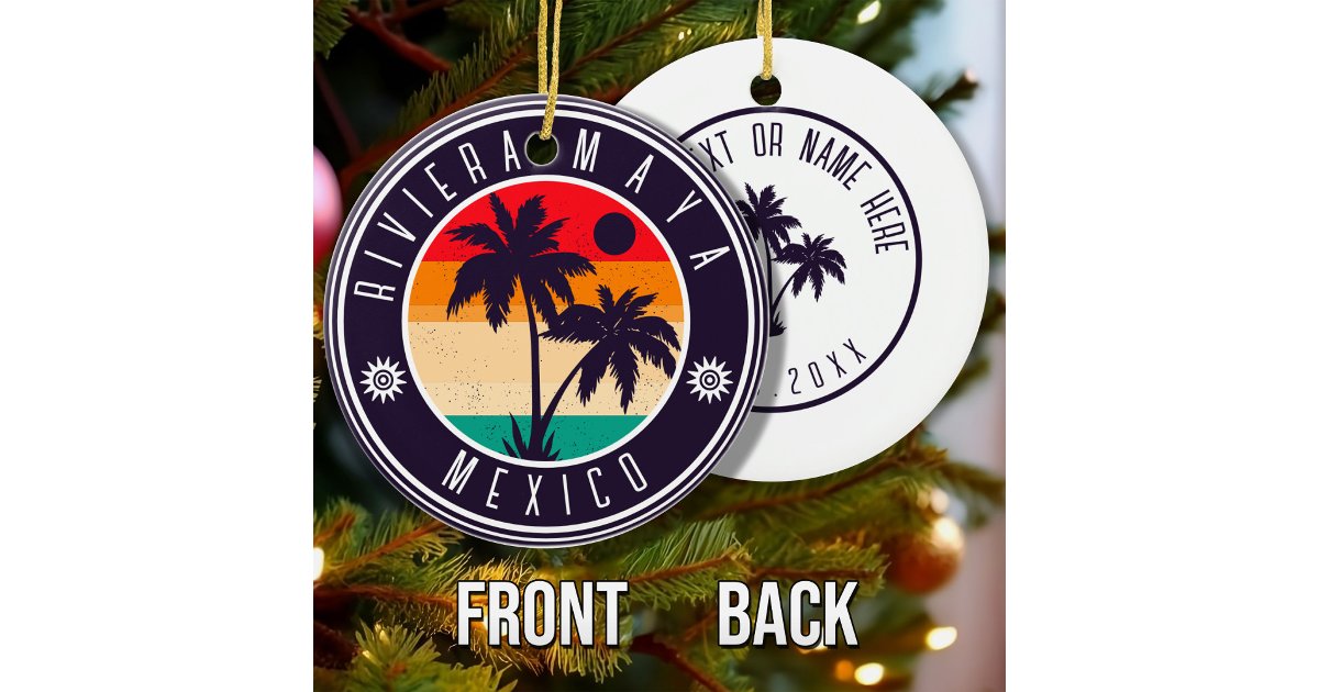Riviera Maya Mexico Retro Palm tree Travel 80s Ceramic Ornament | Zazzle