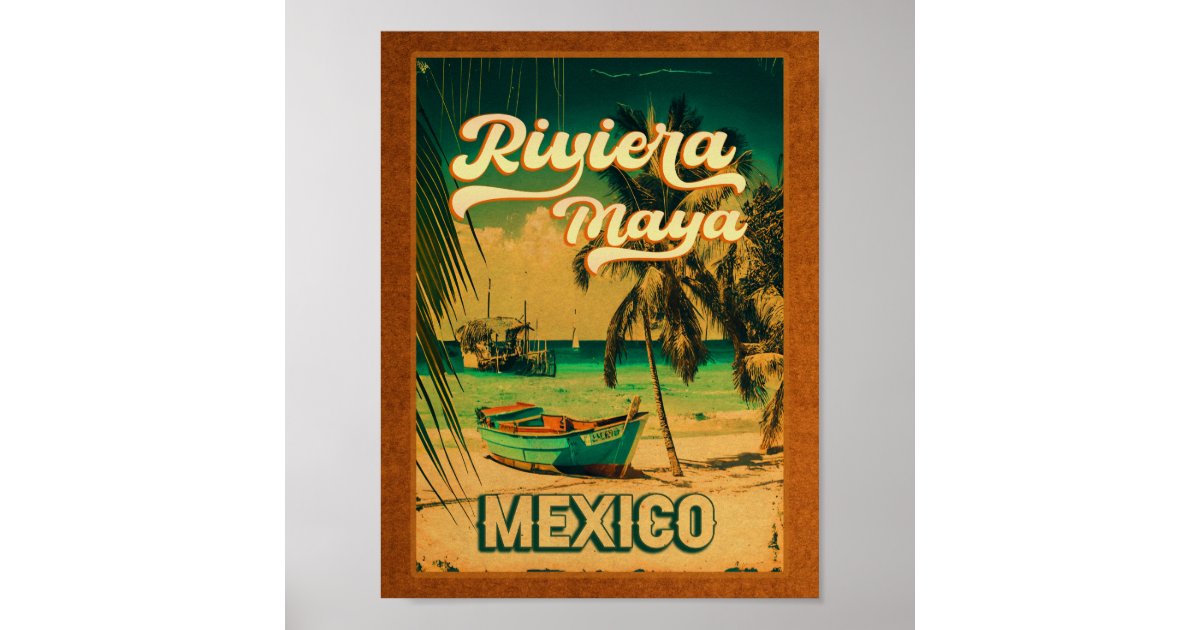 Riviera Maya Postcard Palm Tree Vintage Travel Poster | Zazzle