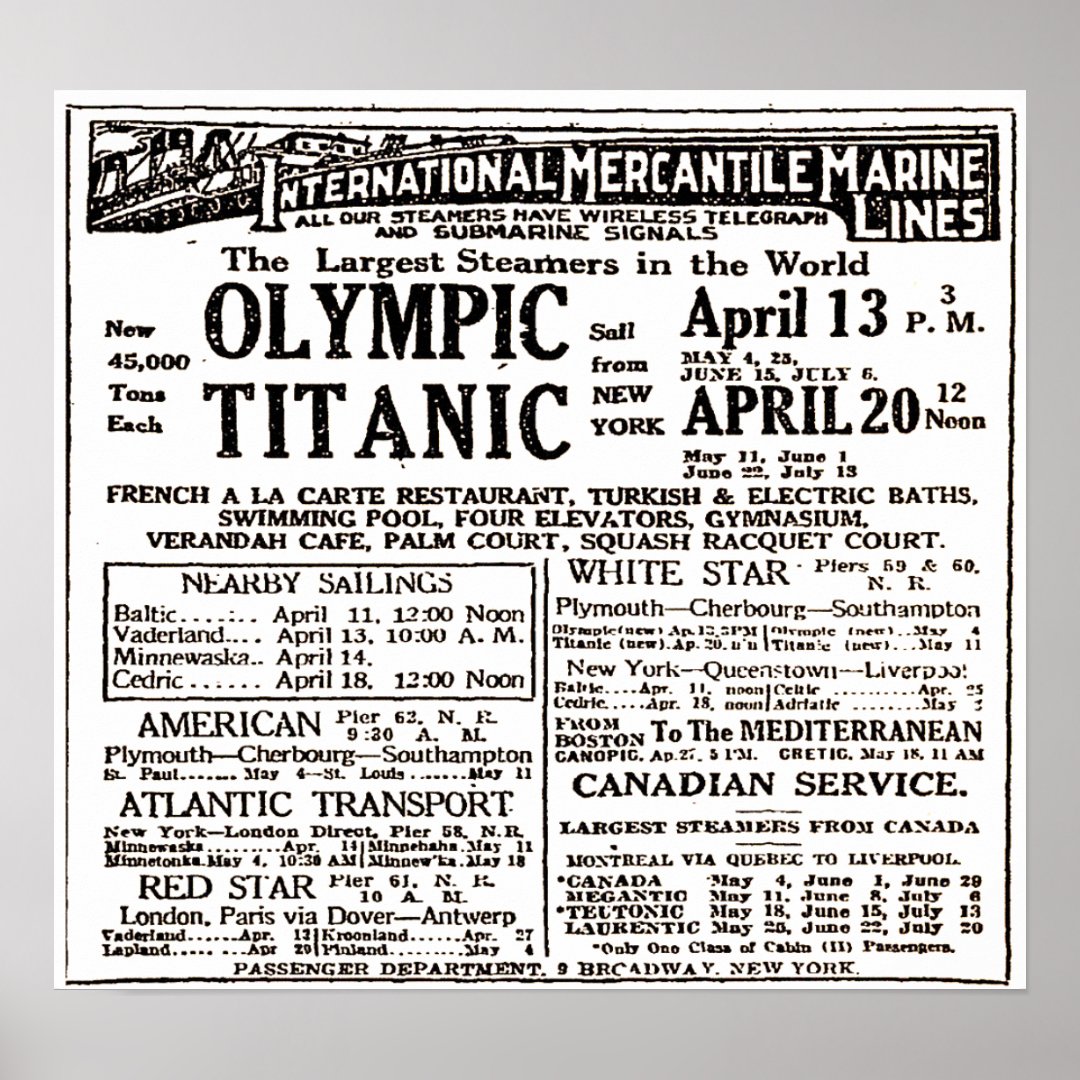 RMS Titanic Passenger Liner Newspaper Ad Poster | Zazzle