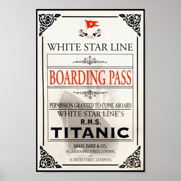 RMS Titanic White Star Line Boarding Pass Poster | Zazzle