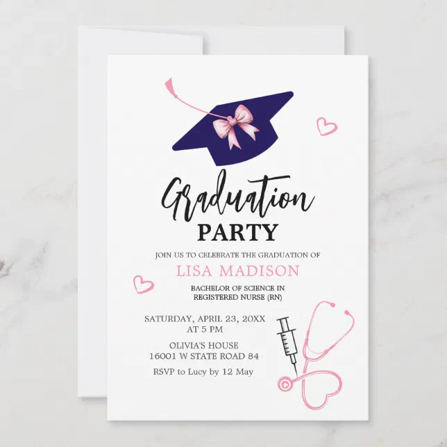 RN Modern Nursing Graduation Party Invitation | Zazzle
