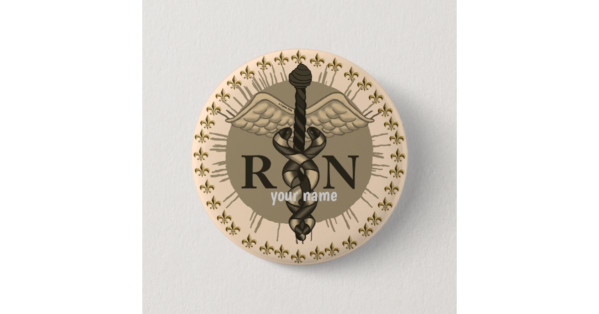 RN Nurse Caduceus button | Zazzle