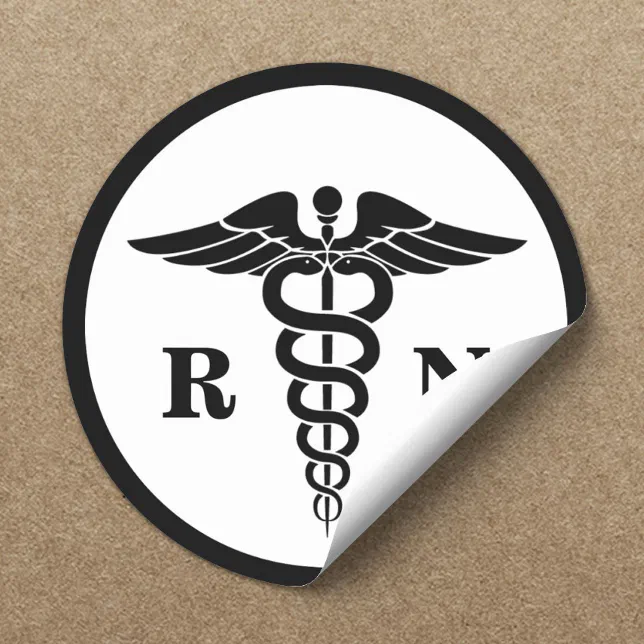 RN Nurse Caduceus Symbol Classic Medical Classic Round Sticker | Zazzle