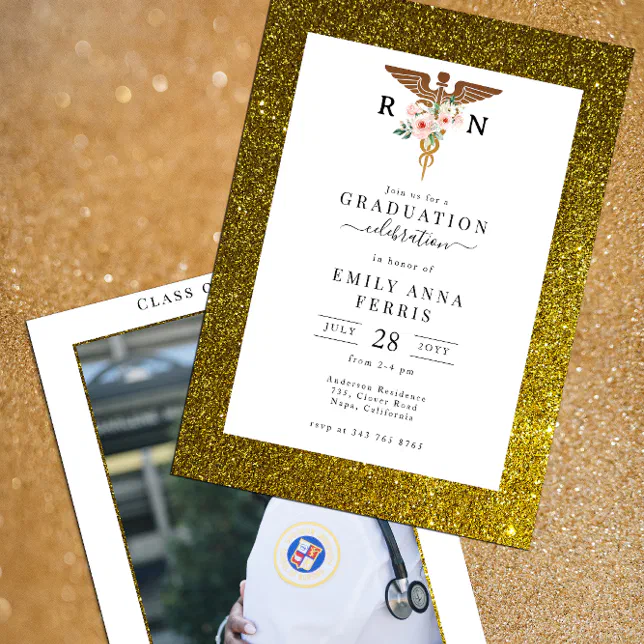 RN Nurse Floral Photo Graduation Invitation | Zazzle