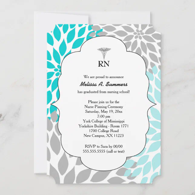 RN Nurse pinning ceremony invites turquoise | Zazzle