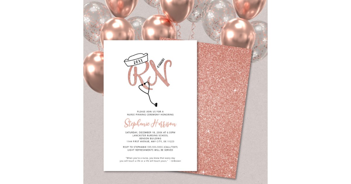 RN nursing graduation rose gold pinning Invitation | Zazzle