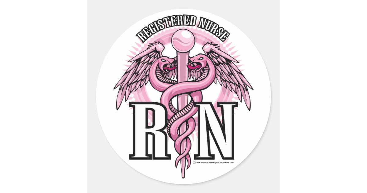 RN Pink Caduceus Classic Round Sticker | Zazzle