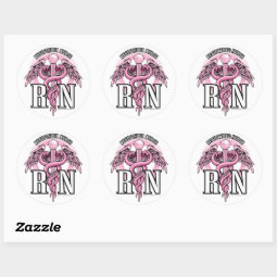 RN Pink Caduceus Classic Round Sticker | Zazzle