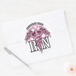 RN Pink Caduceus Classic Round Sticker | Zazzle