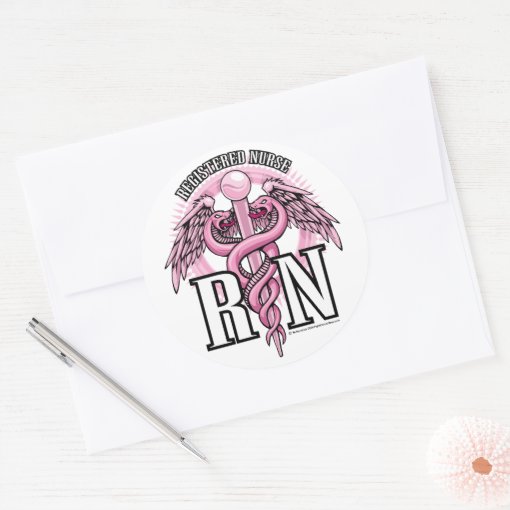 RN Pink Caduceus Classic Round Sticker | Zazzle