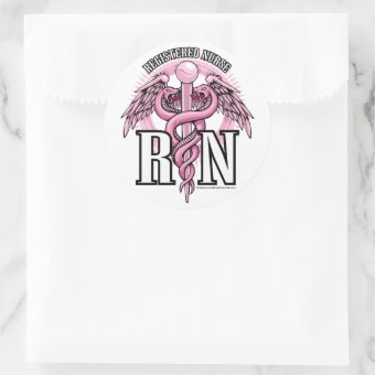 RN Pink Caduceus Classic Round Sticker | Zazzle