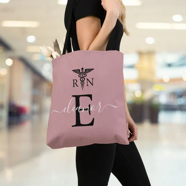 RN Registered Nurse Blush Pink Monogram Tote Bag | Zazzle