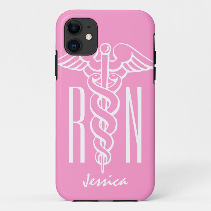 RN Registered Nurse iPhone case | Pink caduceus | Zazzle