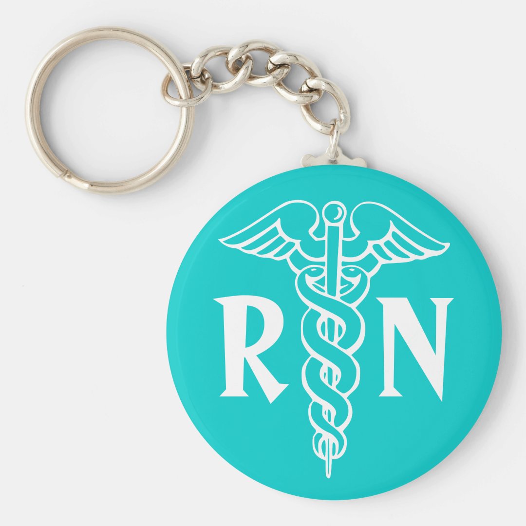 RN Registered Nurse Keychain with caduceus symbol | Zazzle