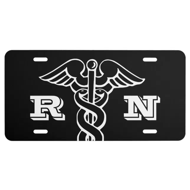 RN registered nurse medical caduceus symbol License Plate | Zazzle