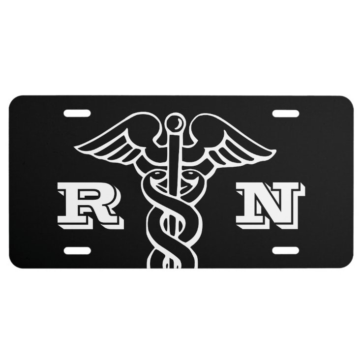 RN registered nurse medical caduceus symbol License Plate | Zazzle