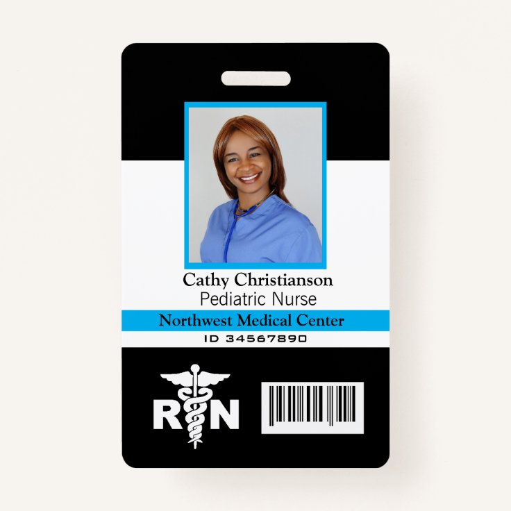 RN Registered Nurse Name Photo Badge Scanner Code | Zazzle
