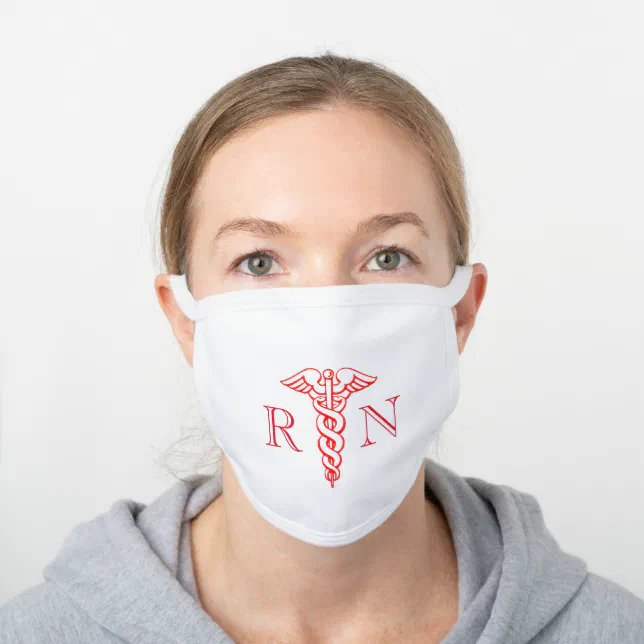 RN registered nurse red medical caduceus symbol White Cotton Face Mask ...