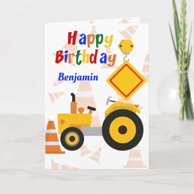 Road Construction Vehicle Happy Birthday Card | Zazzle