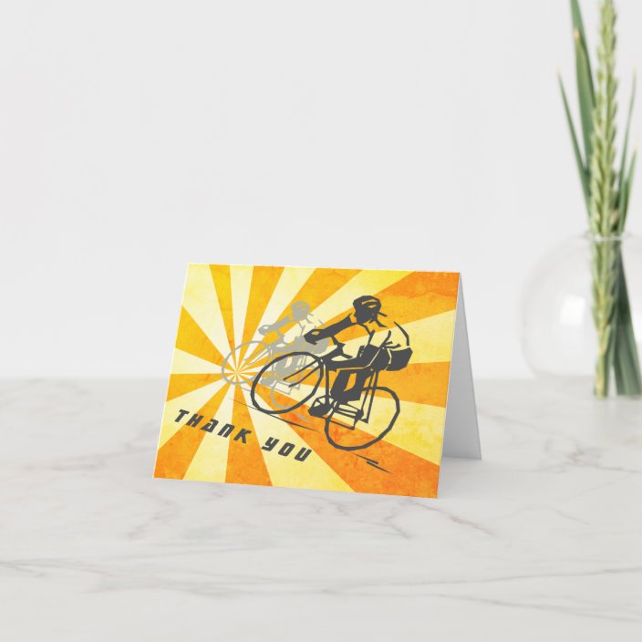 Road Cyclists with Retro Sunburst Biking Thank You Card | Zazzle.com