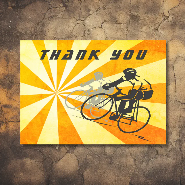 Road Cyclists with Retro Sunburst Thank You Card | Zazzle