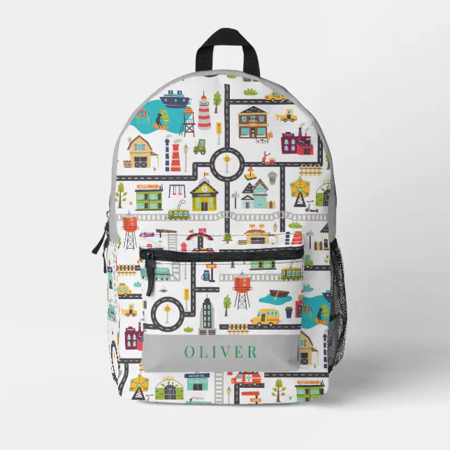 Road Map Town Map Cars Vehicles Boy Printed Backpack | Zazzle