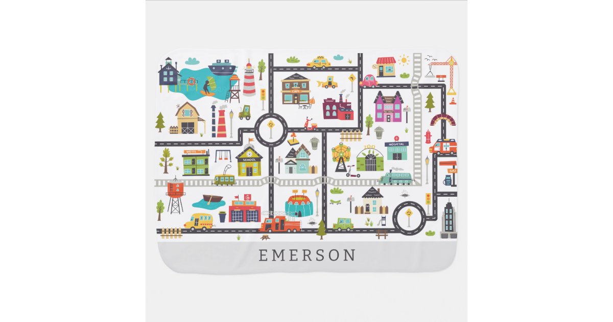 Road Map Town Map Personalized Boy Baby Blanket | Zazzle