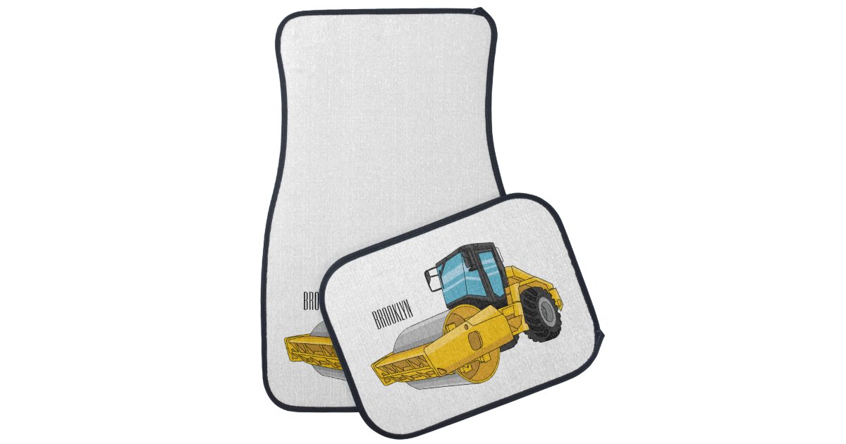 Road roller cartoon illustration car floor mat | Zazzle