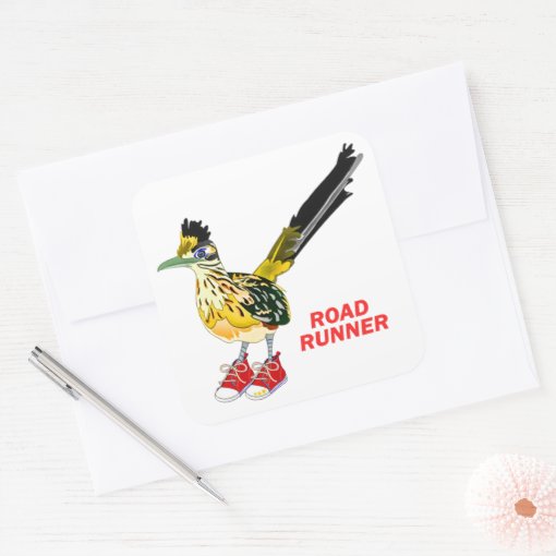 Road Runner in Red Sneakers Square Sticker | Zazzle