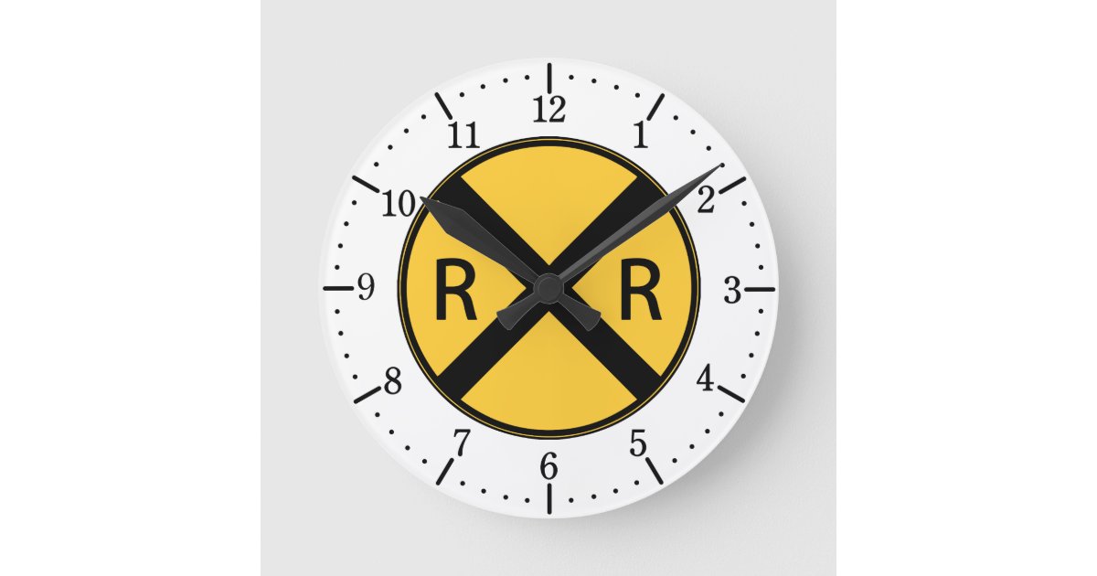 Road Sign Railroad Road Crossing Round Clock | Zazzle