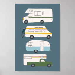 ROAD TRIP! Campervan vanlife RV Trailer Blue Poster | Zazzle
