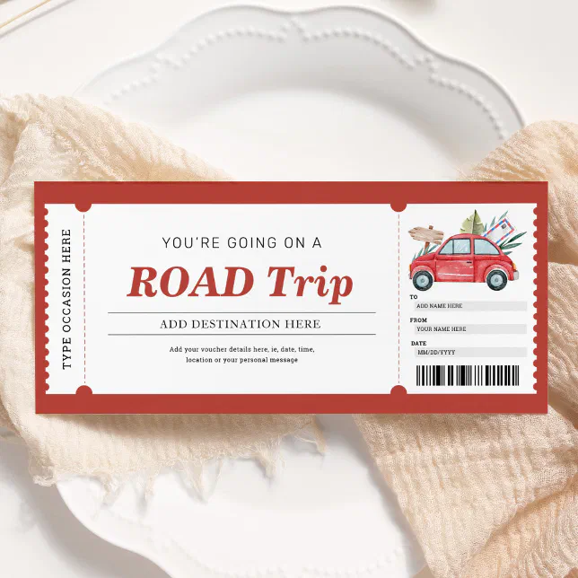 Road Trip Red Gift Ticket Trip Travel Voucher Invitation | Zazzle