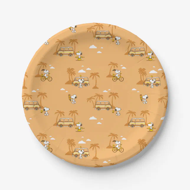 Road Trippin | Peanuts Snoopy Beach Pattern Paper Plates | Zazzle