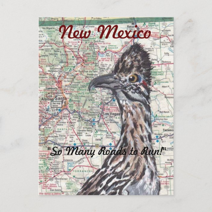 Roadrunner on Map New Mexico Postcard - Fun! | Zazzle.com