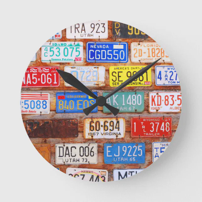 Roadtrip Gear - US License Plates Round Clock | Zazzle