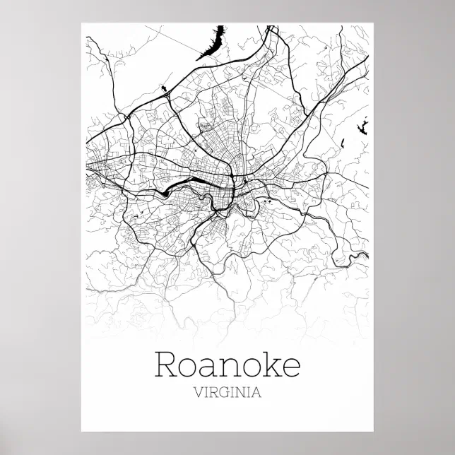 Roanoke Map - Virginia - City Map Poster | Zazzle