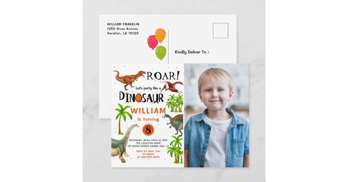 Roar Dinosaur Jungle Birthday Photo Invitation Postcard | Zazzle