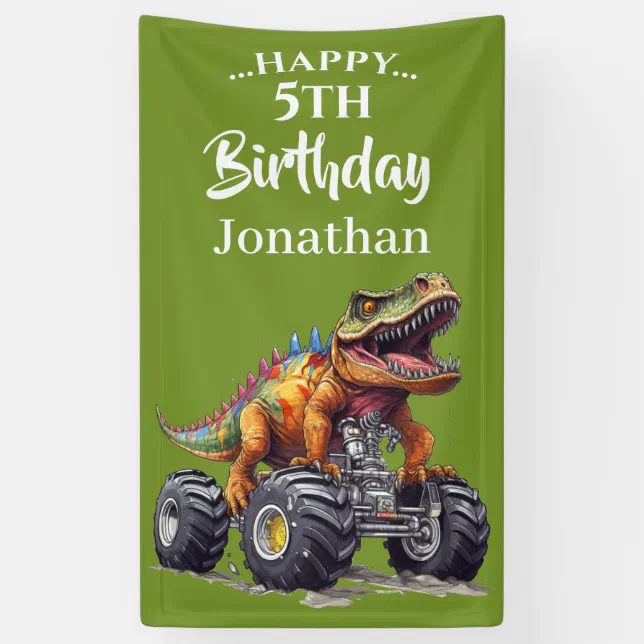 Roar-some Dinosaur T-Rex Monster Truck Party Banner | Zazzle