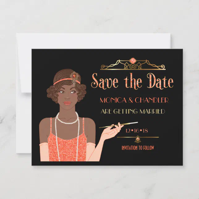 Roaring 20s African American Flapper Save the Date Invitation | Zazzle