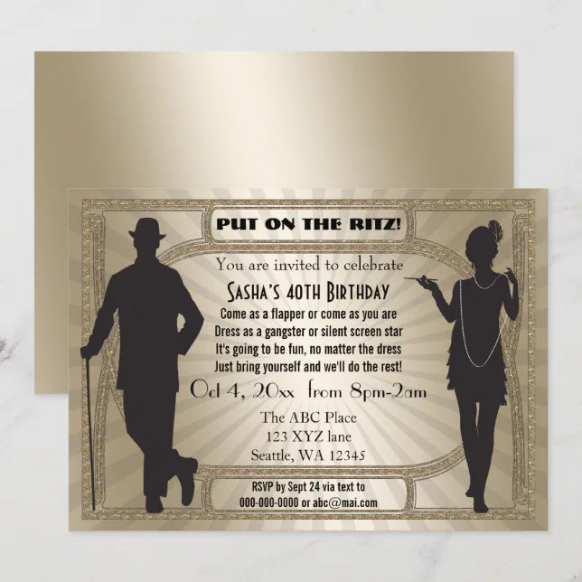 Roaring 20s art deco flapper girl and gangster invitation | Zazzle