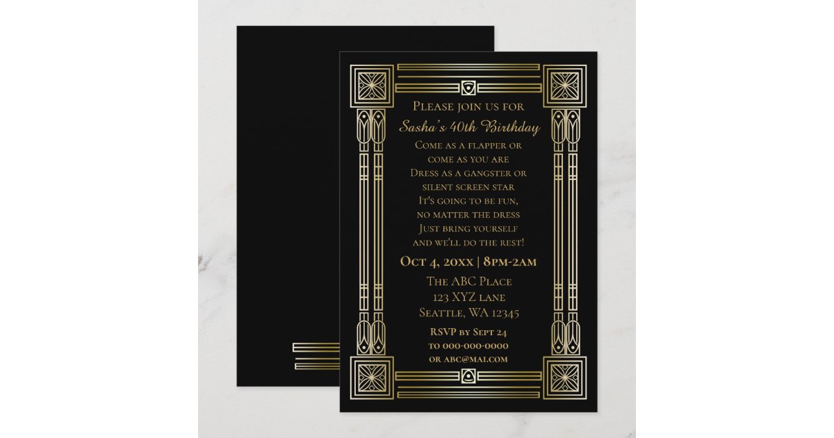 Roaring 20s art deco great gatsby invitation | Zazzle
