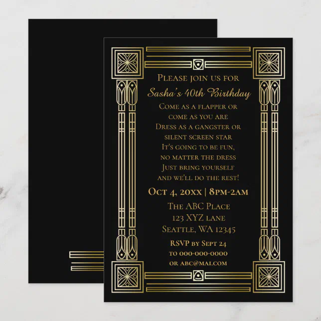 Roaring 20s art deco great gatsby invitation | Zazzle