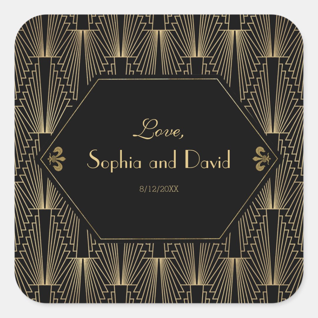 Roaring 20s Great Gatsby 1920s Art Deco Wedding Square Sticker | Zazzle