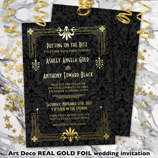 Roaring 20s Twenties Art Deco Gold Foil Wedding Foil Invitation | Zazzle