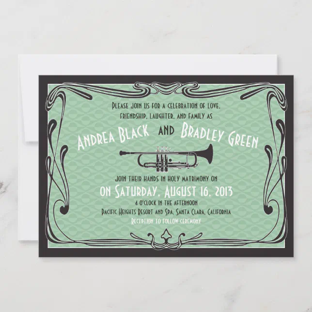 Roaring 20s Twenties Trumpet Mint Green Wedding Invitation | Zazzle
