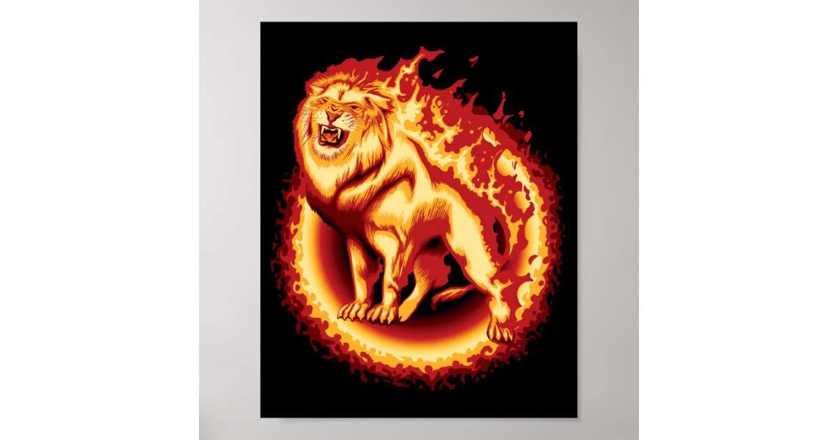Roaring Fire Lion Poster | Zazzle